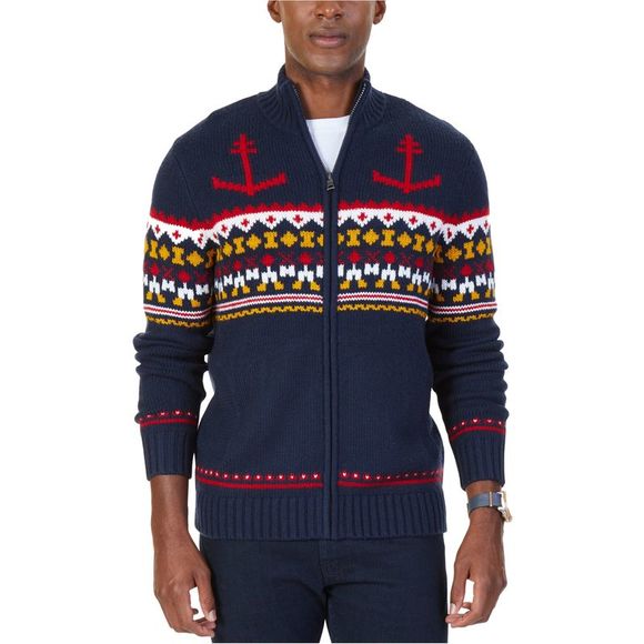 Nautica | Sweaters | Nautica Mens Anchor Fair Isle Cardigan Sweater ...